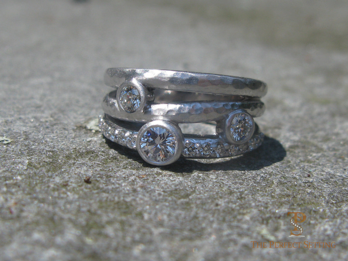 3 Stone Rustic Diamond Ring | The Perfect Setting, Inc
