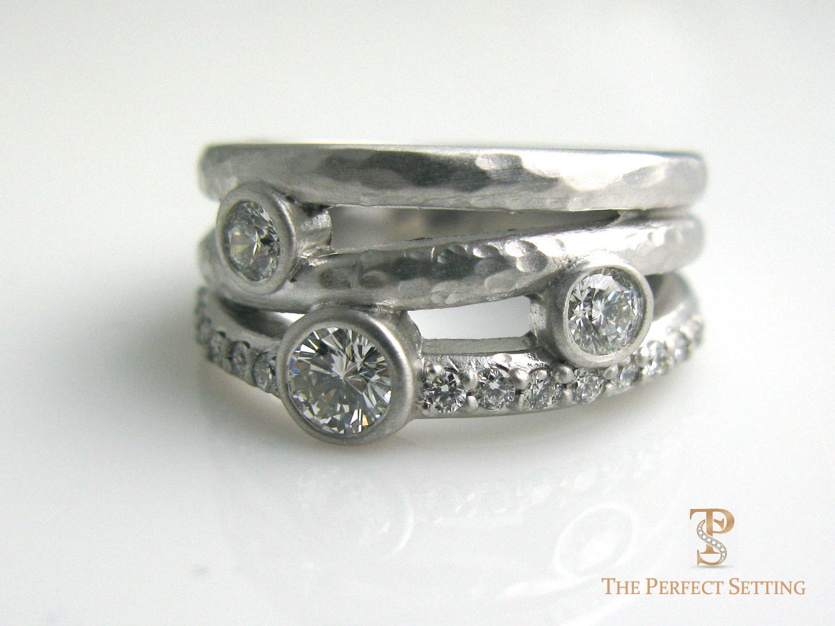 3 Stone Rustic Diamond Ring | The Perfect Setting, Inc