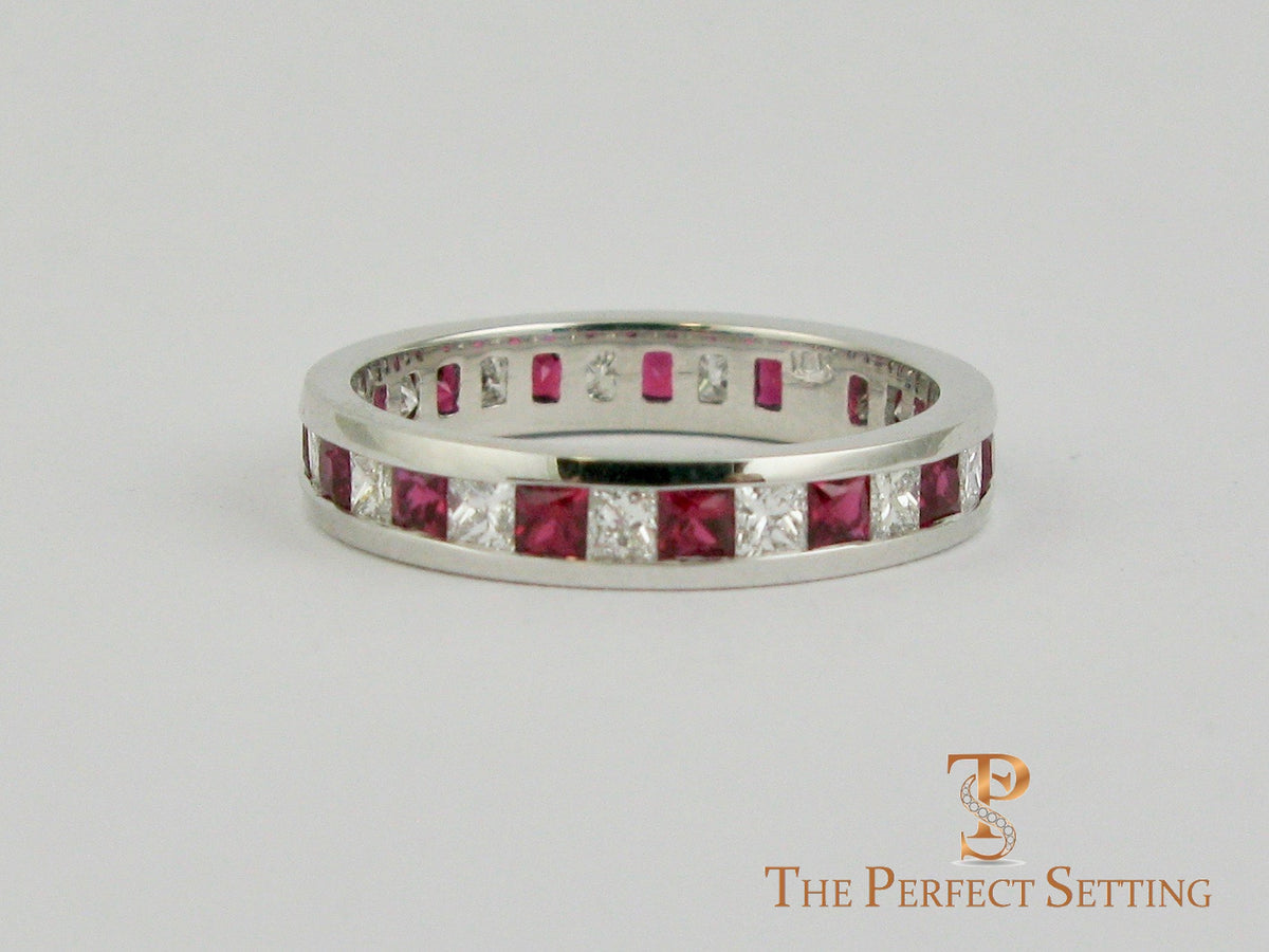 Lab Grown Princess Cut Ruby Eternity Ring | The Perfect Setting, Inc