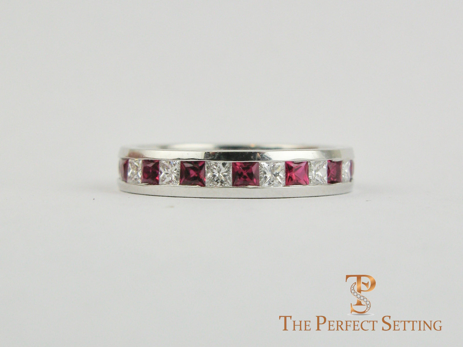 Princess Cut Diamond and Ruby Eternity Ring – The Perfect Setting, Inc