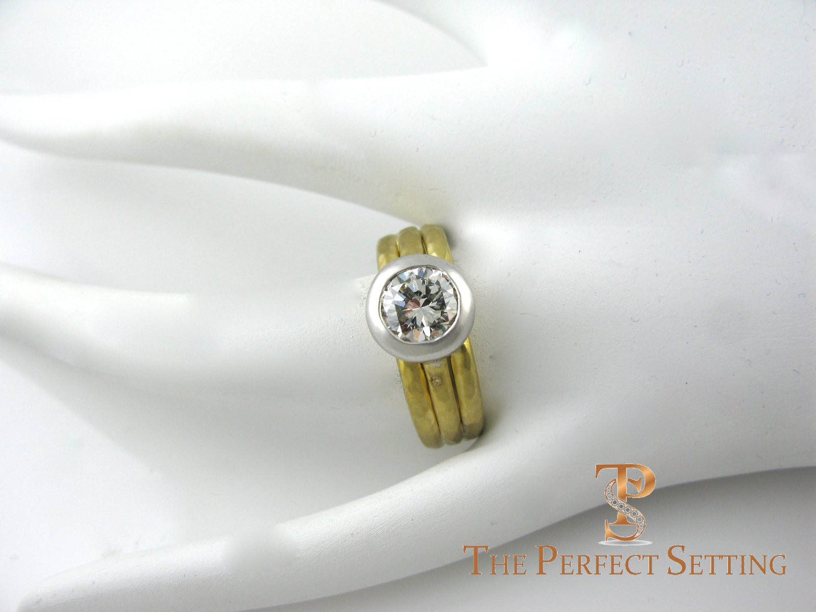 Custom Bezel Set Diamond Hand Hammered 18K Yellow Gold Diamond Setting ...