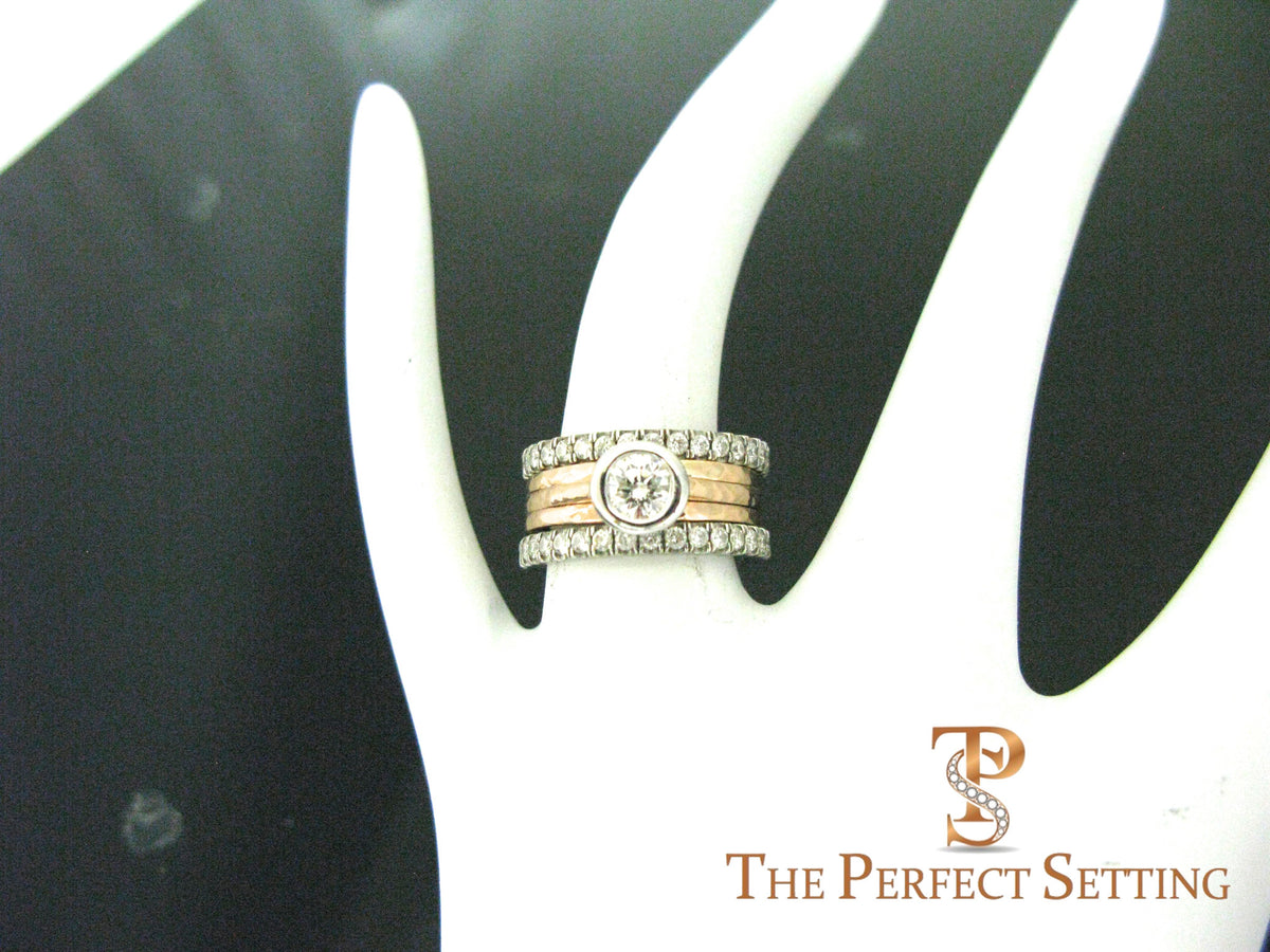 TPS Signature Ring - Hand Hammered Platinum and Rose Gold Diamond Sett ...